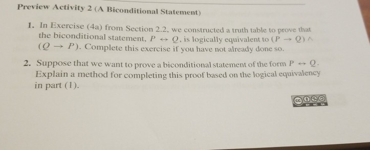 Solved Preview Activity 2 A Biconditional Statement 1 In Chegg