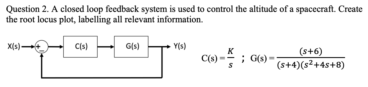 Solved Question 2. A closed loop feedback system is used to | Chegg.com