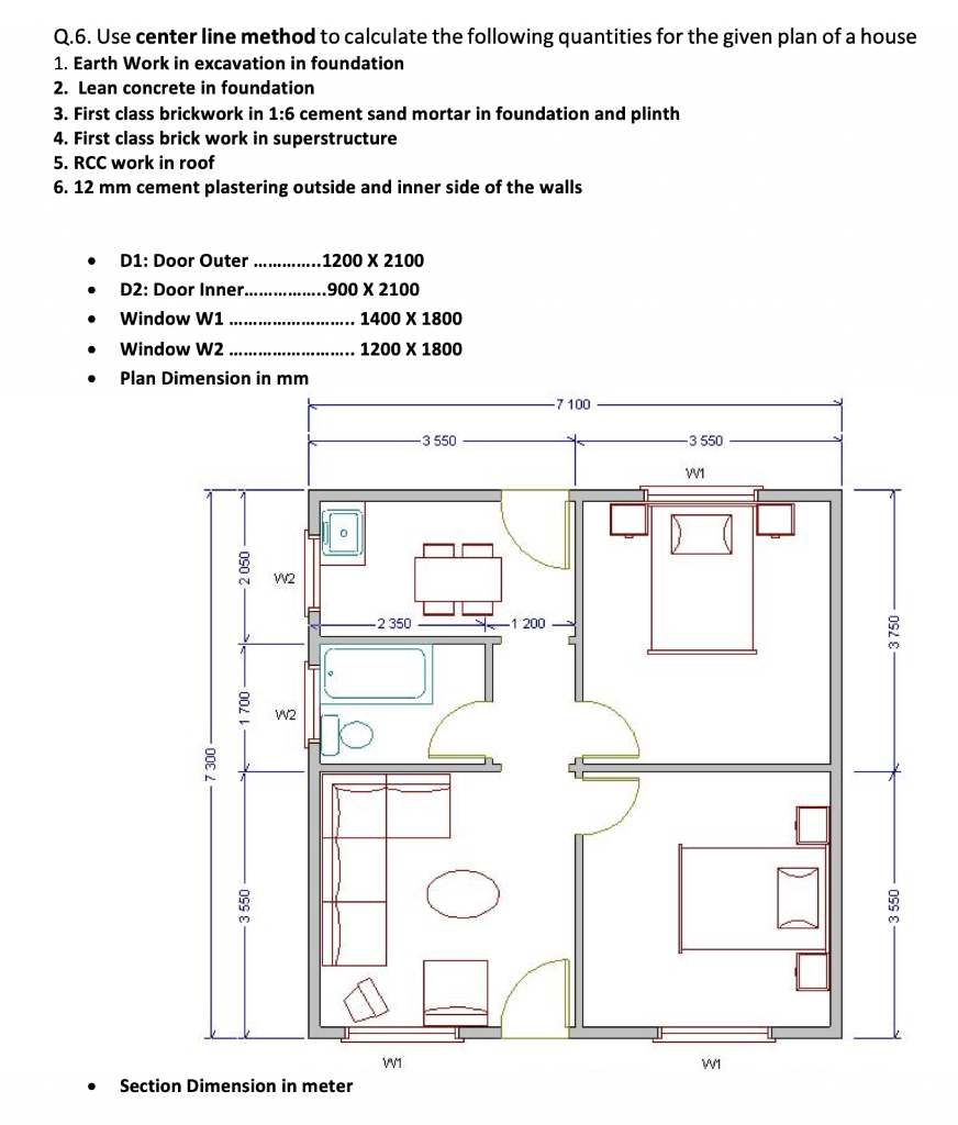 Solved Q.6. Use center line method to calculate the | Chegg.com