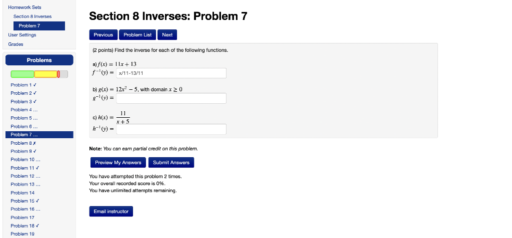 Solved Homework Sets Section 8 Inverses Problem 7 User | Chegg.com