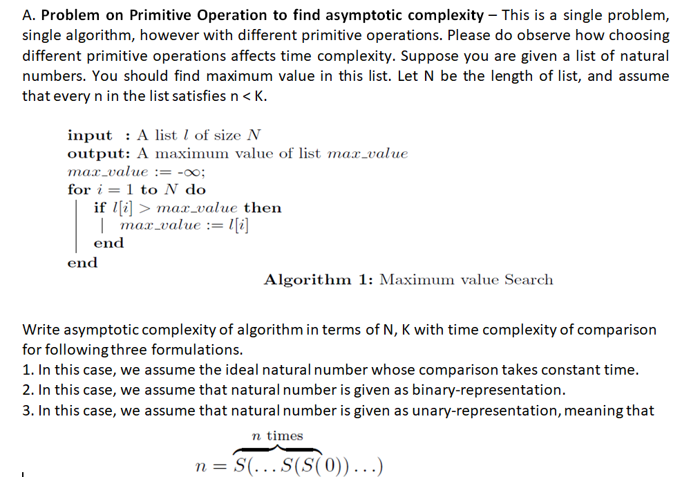 Solved A. Problem on Primitive Operation to find asymptotic | Chegg.com
