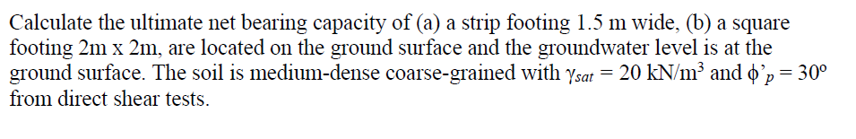 Solved Calculate the ultimate net bearing capacity of (a) a | Chegg.com