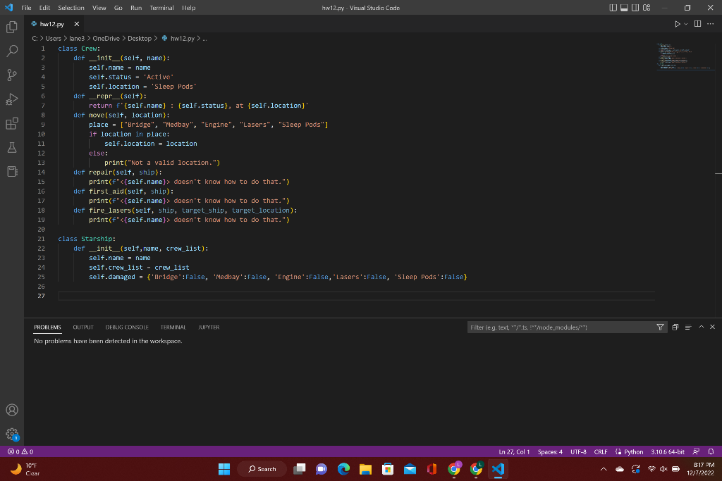Solved Create one more method in the Starship class: | Chegg.com