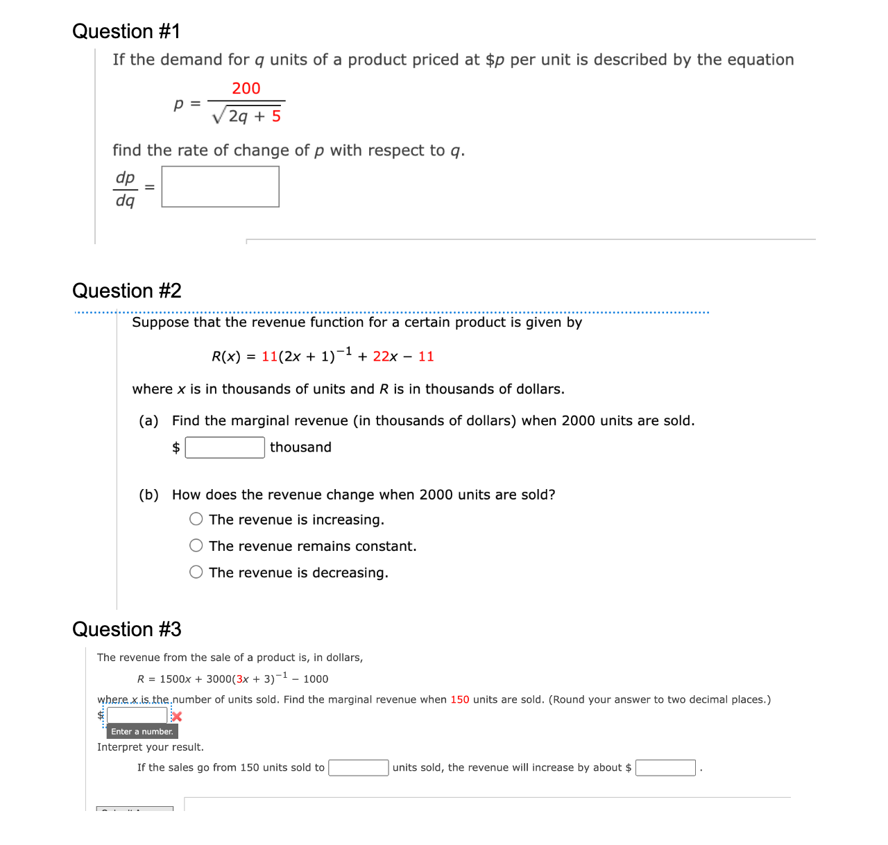 Solved Question \#1 If the demand for q units of a product | Chegg.com