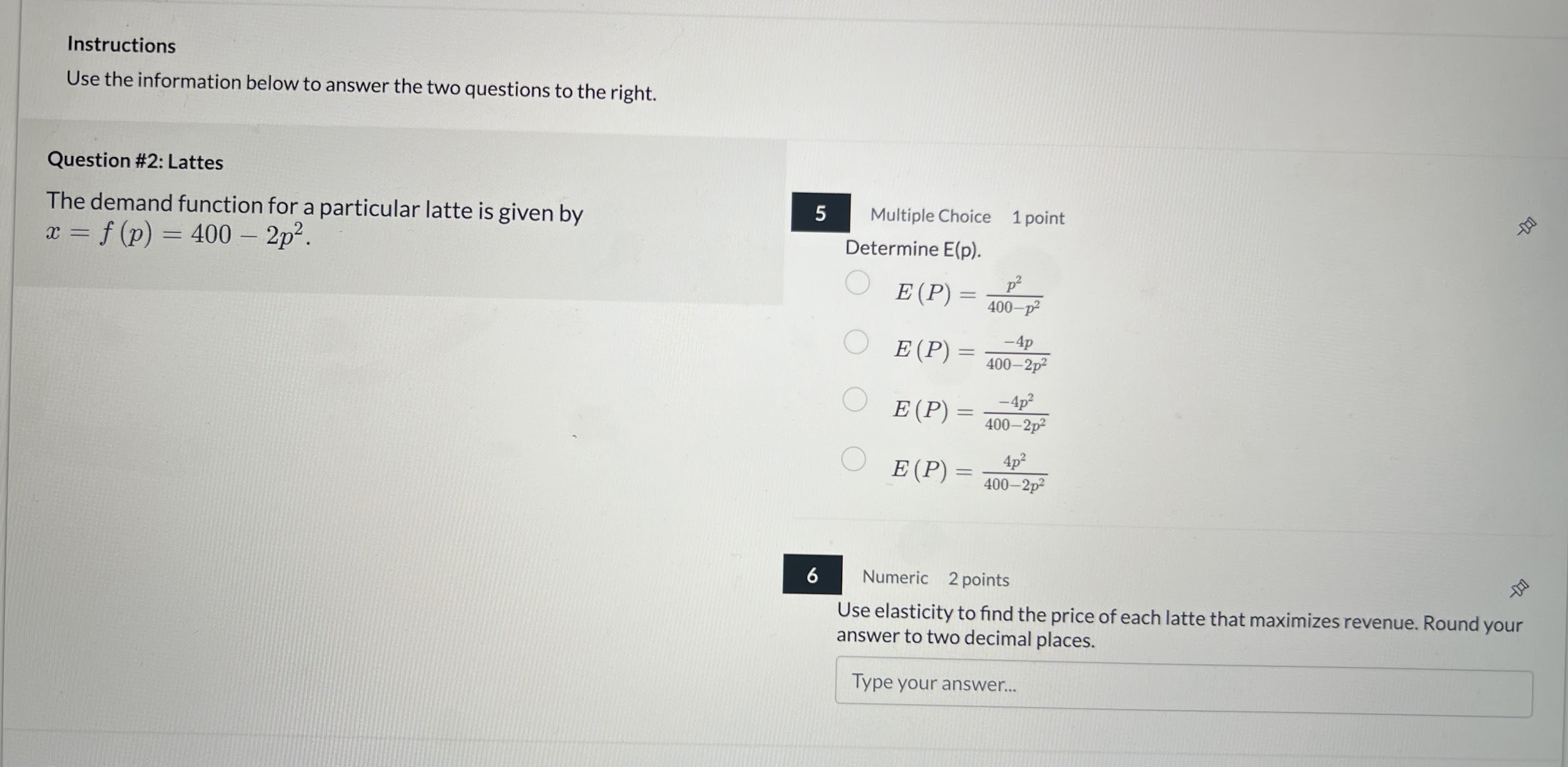 Solved InstructionsUse the information below to ﻿answer the | Chegg.com