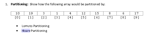 1. Partitioning: Show how the following array would | Chegg.com