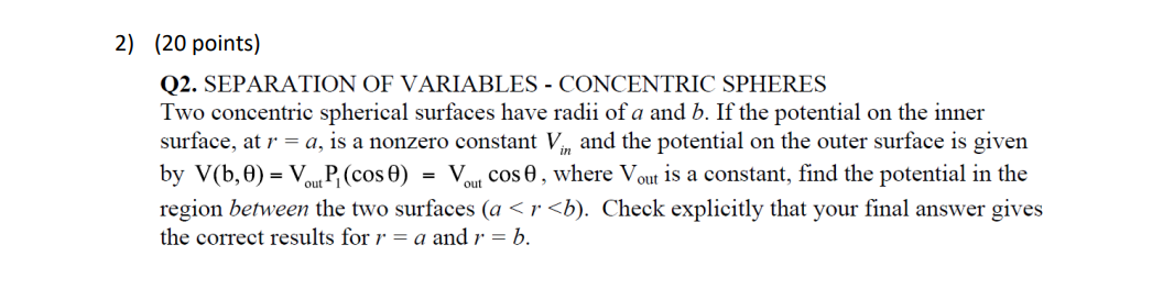 Solved 2) (20 points) Q2. SEPARATION OF VARIABLES - | Chegg.com