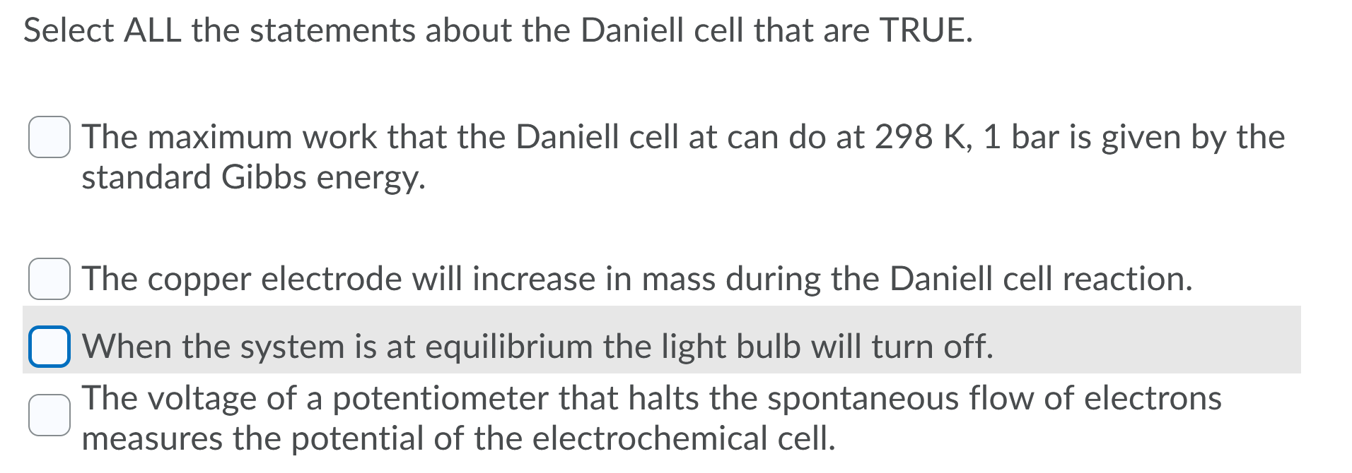 Solved Select ALL the statements about the Daniell cell that | Chegg.com