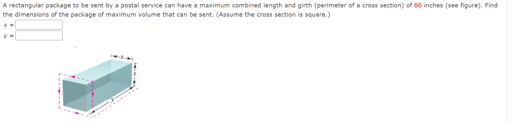 Solved A rectangular package to be sent by a postal service | Chegg.com