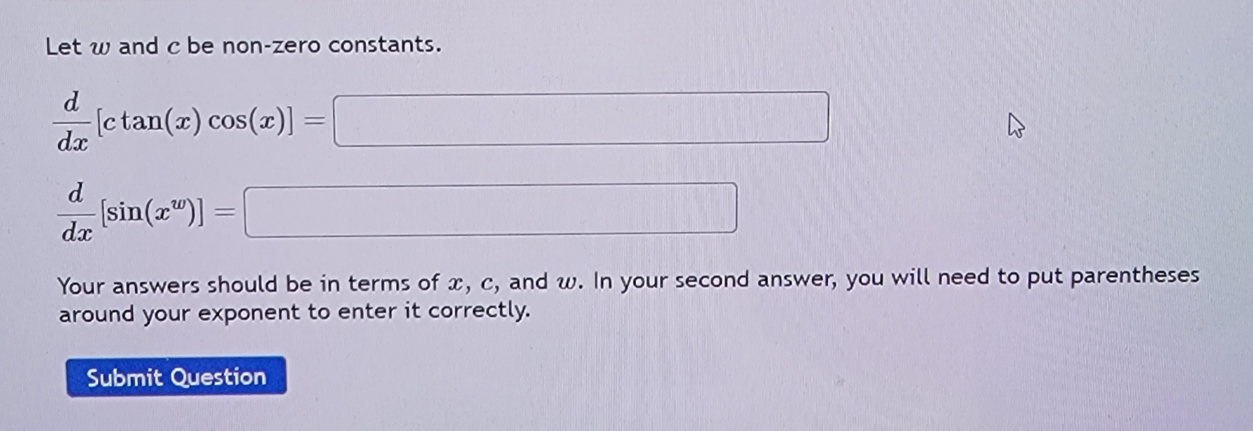 Solved Let w and c be non-zero constants. | Chegg.com