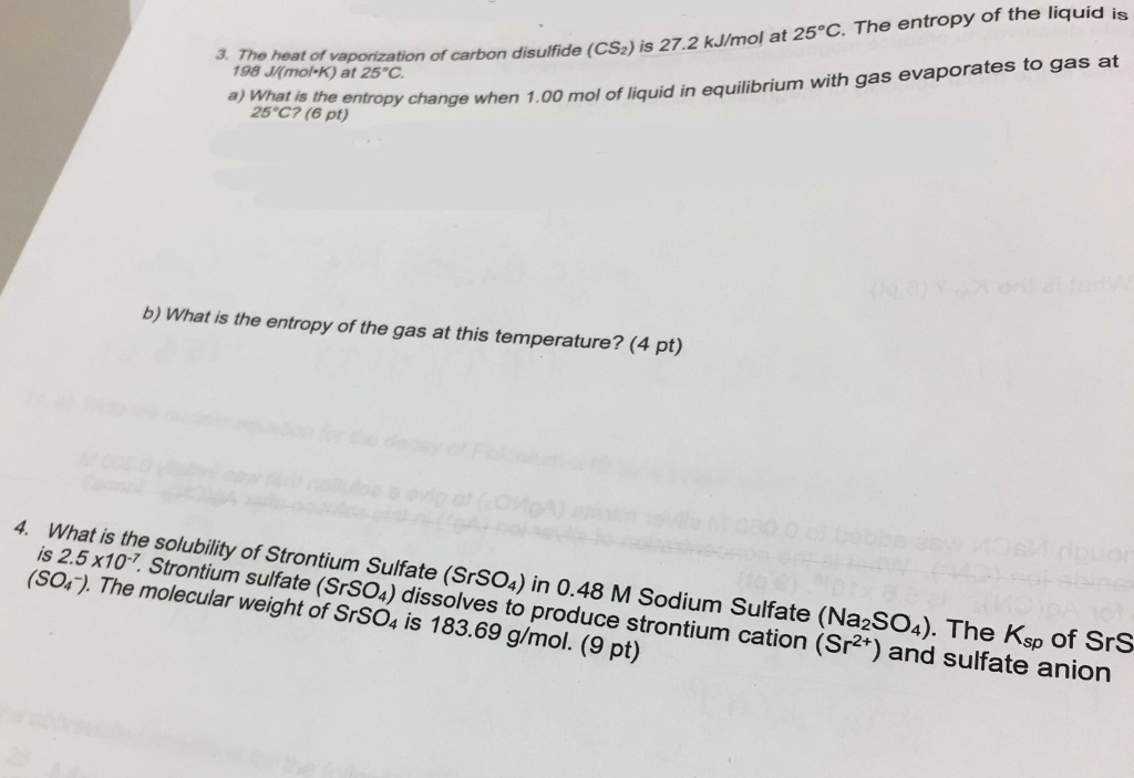 Solved of carbon disulfide (CS2) is 27.2 kJ/mol at 25°C. The | Chegg.com