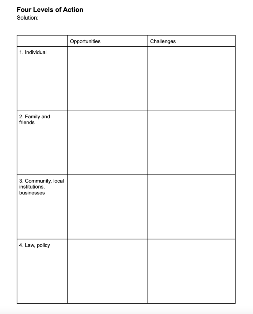 Solved Four Levels of Action Solution: Opportunities | Chegg.com