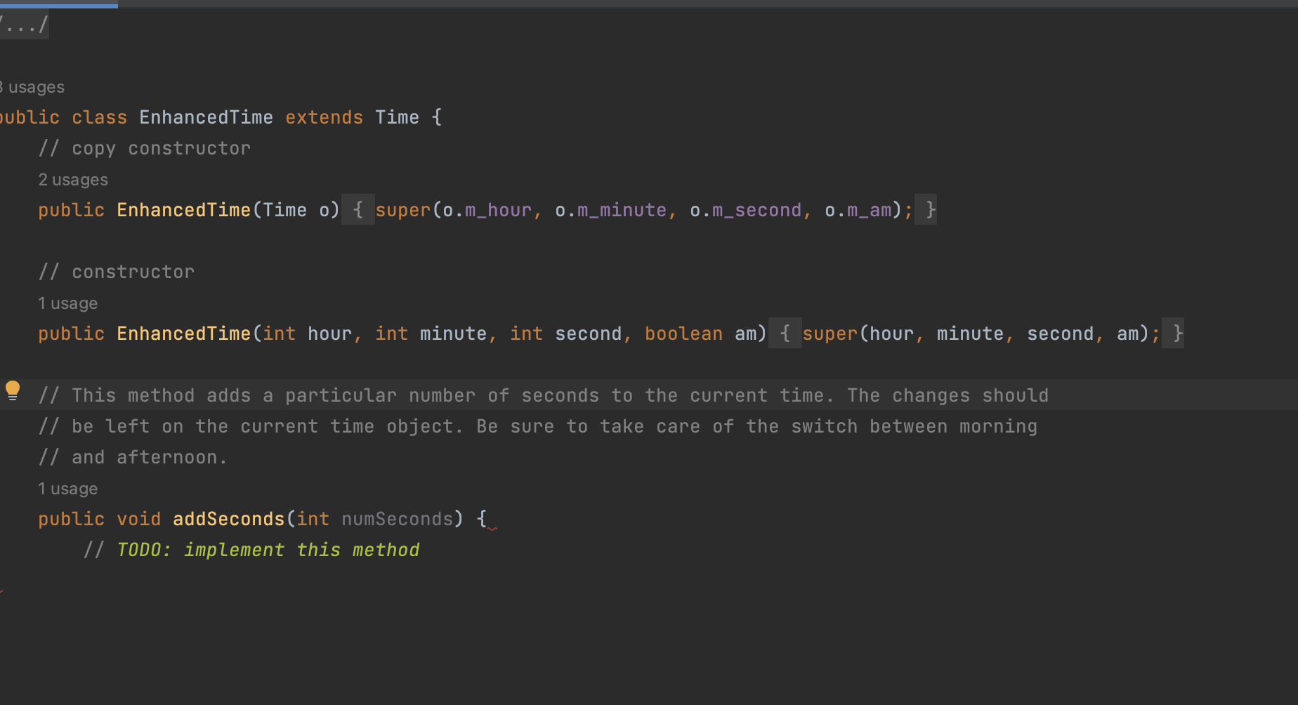Solved 3 usages ublic class EnhancedTime extends Time \{ / / | Chegg.com