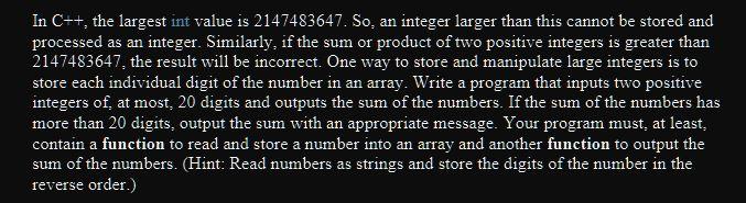 Solved use c++ please, all in one file, if the two integers | Chegg.com