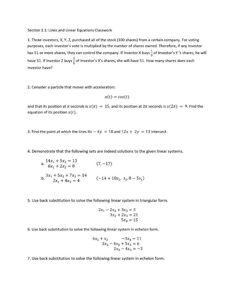 Solved Section 1 1 Lines And Linear Equations Classwork 1