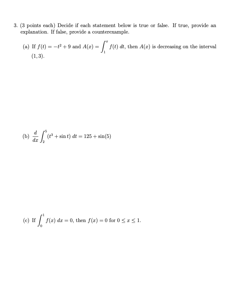 Solved 3. (3 points each) Decide if each statement below is | Chegg.com
