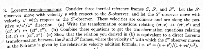 Solved Lorentz transformations: Consider three inertial | Chegg.com