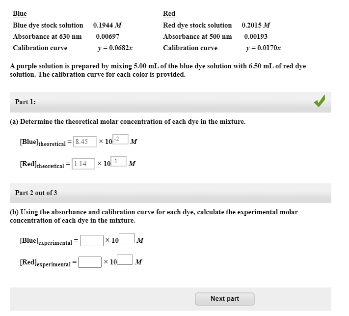 Solved Blue Blue dye stock solution Absorbance at 630 nm | Chegg.com