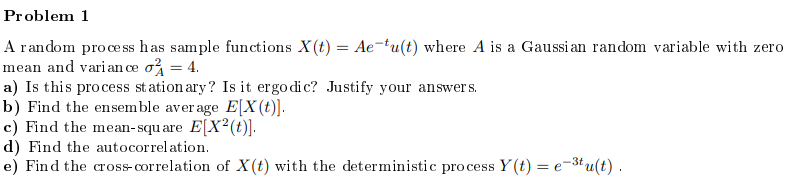 Solved A random process has sample functions X(t)=Ae−tu(t) | Chegg.com