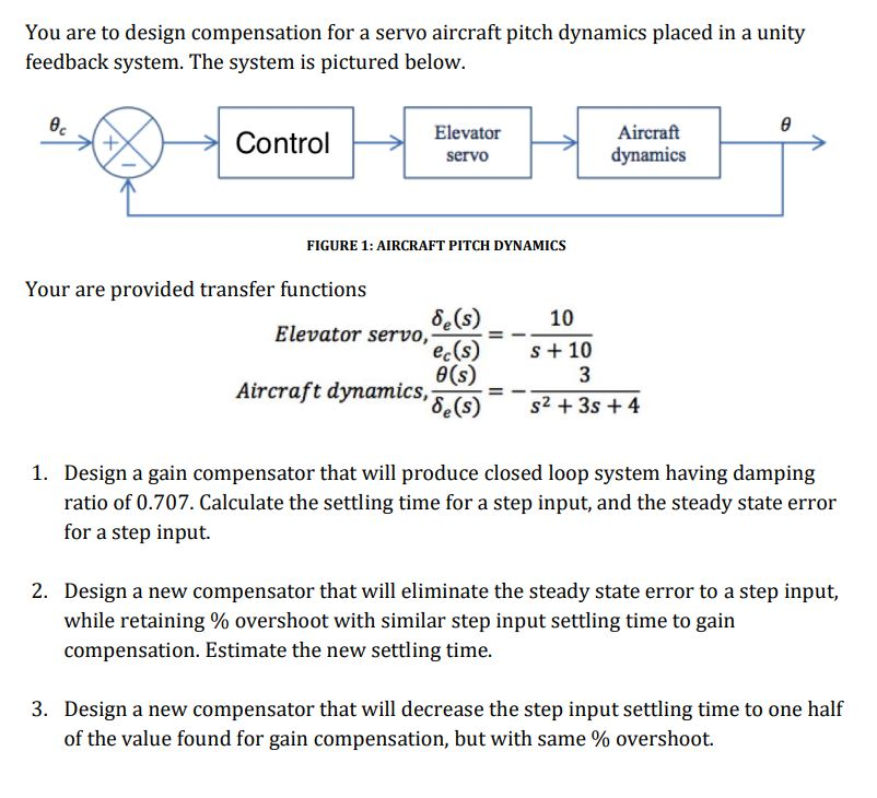 Solved You are to design compensation for a servo aircraft | Chegg.com