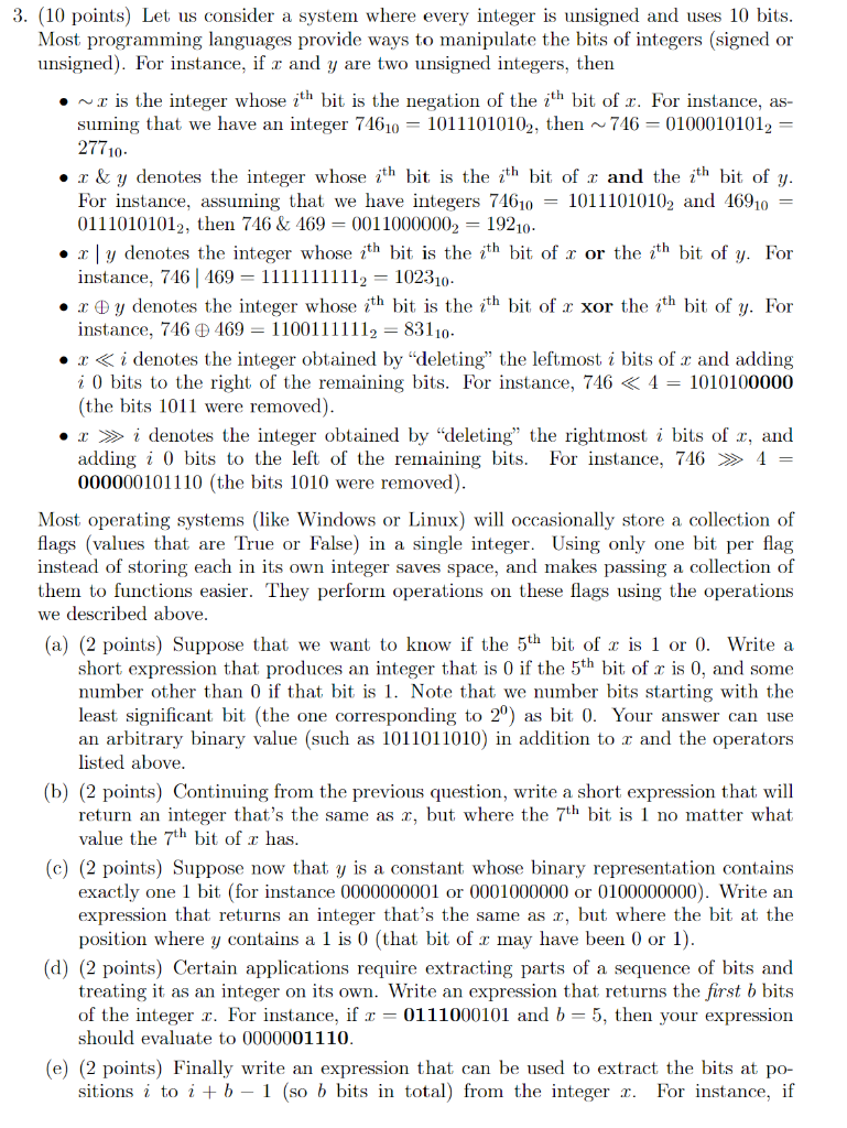 Solved e) (2 points) Finally write an expression that can be | Chegg.com