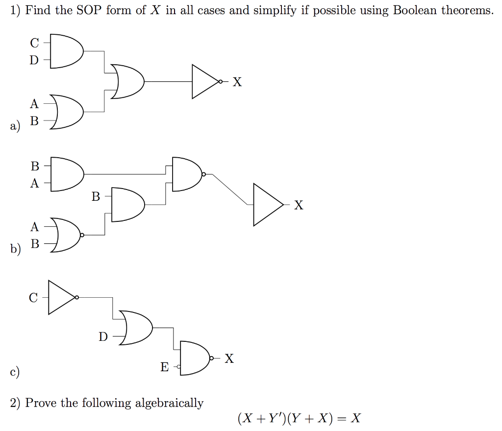 Solved 1) Find the SOP form of X in all cases and simplify | Chegg.com