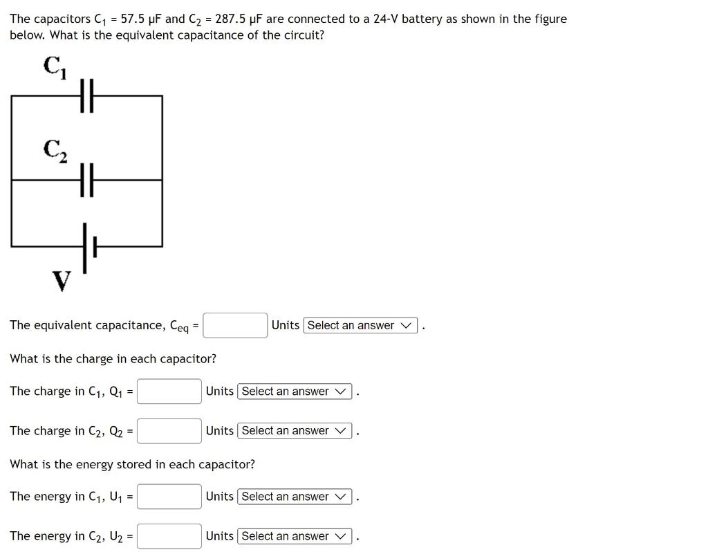Solved The capacitors C1 = 57.5 pF and C2 = 287.5 pF are | Chegg.com