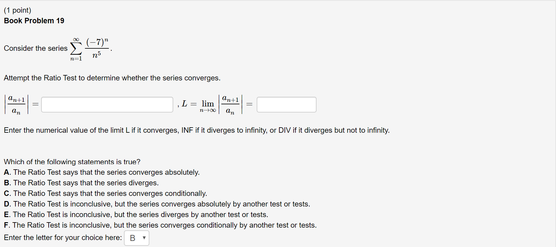 Solved (1 point) Book Problem 19 Consider the series n= n5 | Chegg.com