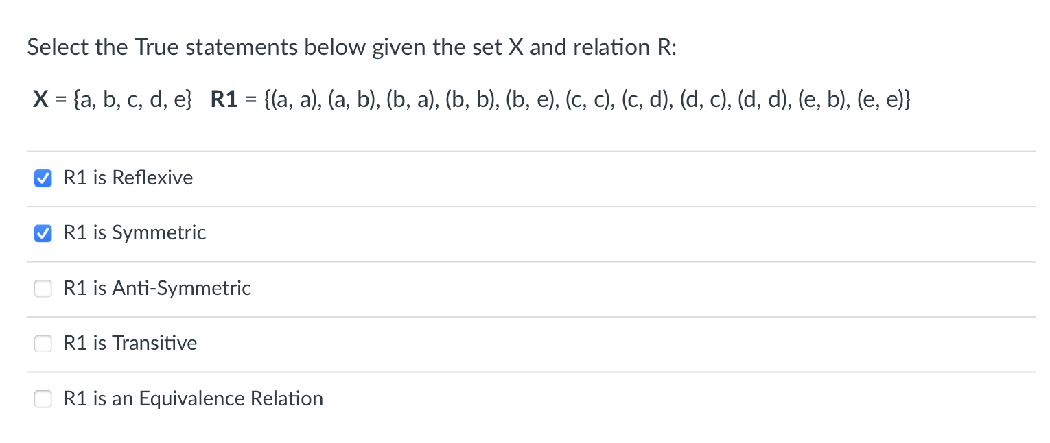 Solved Select the True statements below given the set X and | Chegg.com