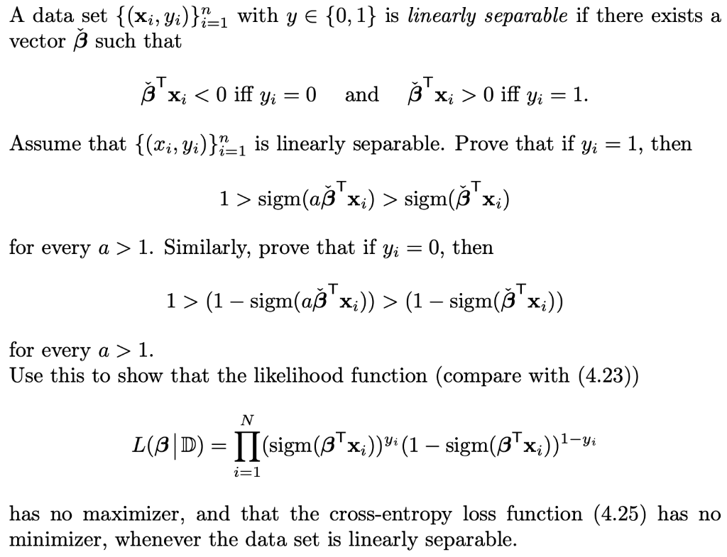 A data set {(xi,yi)}i=1n with y∈{0,1} is linearly | Chegg.com