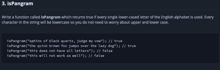 Solved 3. isPangram Write a function called isPangram which | Chegg.com