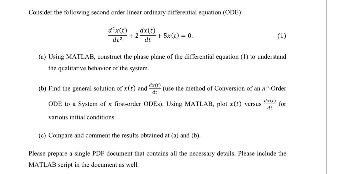 Solved Consider the following second order linear ordinary | Chegg.com