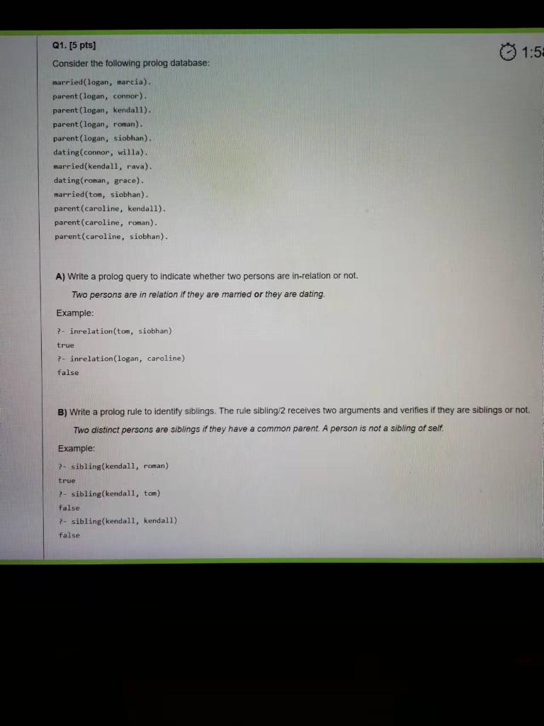 Solved Q1. [5 pts] Consider the following prolog database: | Chegg.com