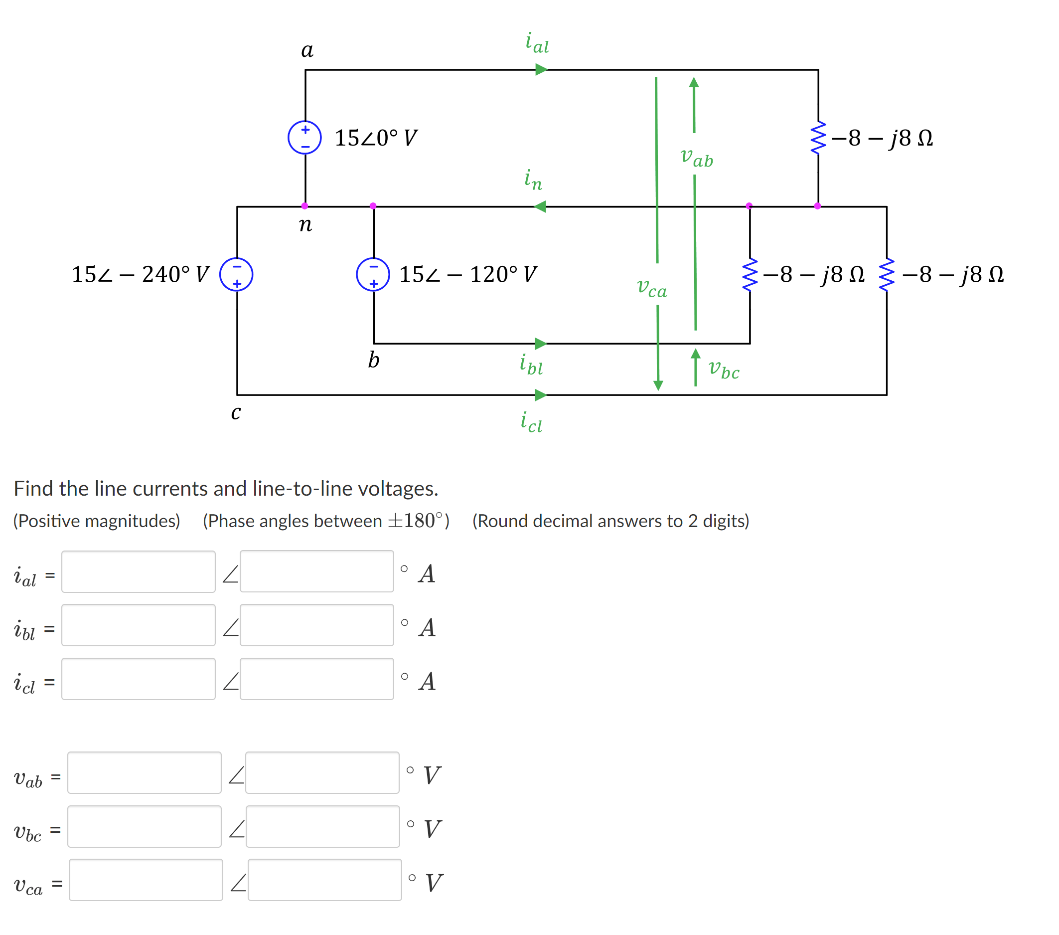 Solved Find the line currents and line-to-line voltages. | Chegg.com