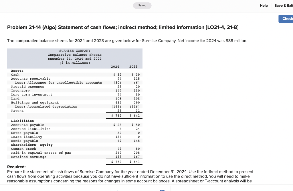 Solved Problem 21-14 (Algo) Statement of cash flows; | Chegg.com