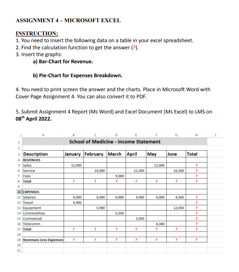Solved ASSIGNMENT 4 - MICROSOFT EXCEL INSTRUCTION: 1. You | Chegg.com