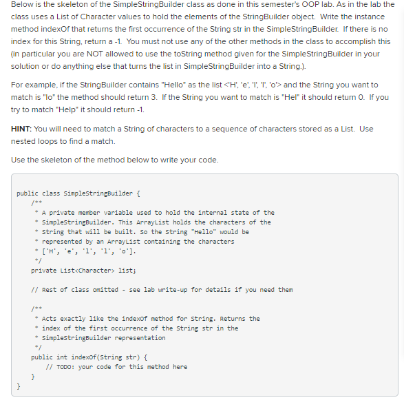 Solved Below is the skeleton of the SimpleStringBuilder | Chegg.com