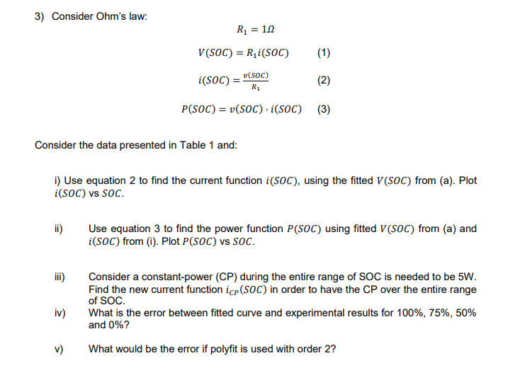 Solved Table 1 DATA3) Consider Ohm's law: | Chegg.com