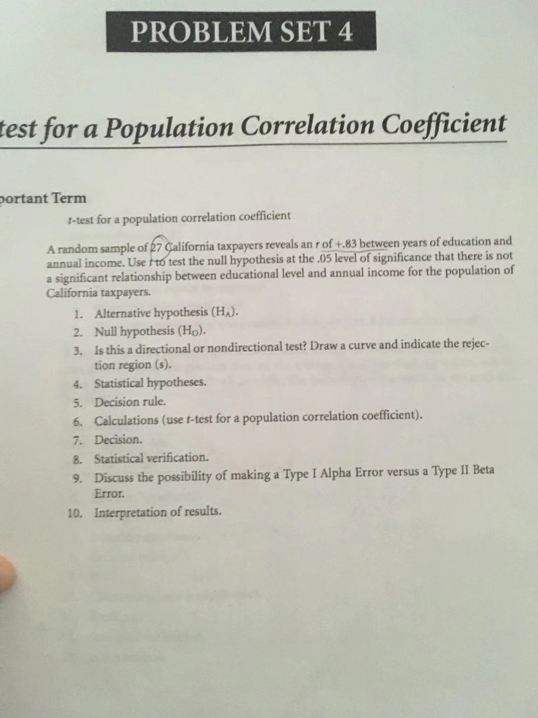 Solved PROBLEM SET 4 test for a Population Correlation | Chegg.com