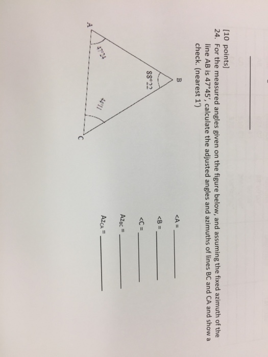 Solved [10 points] 24. For the measured angles given on the | Chegg.com