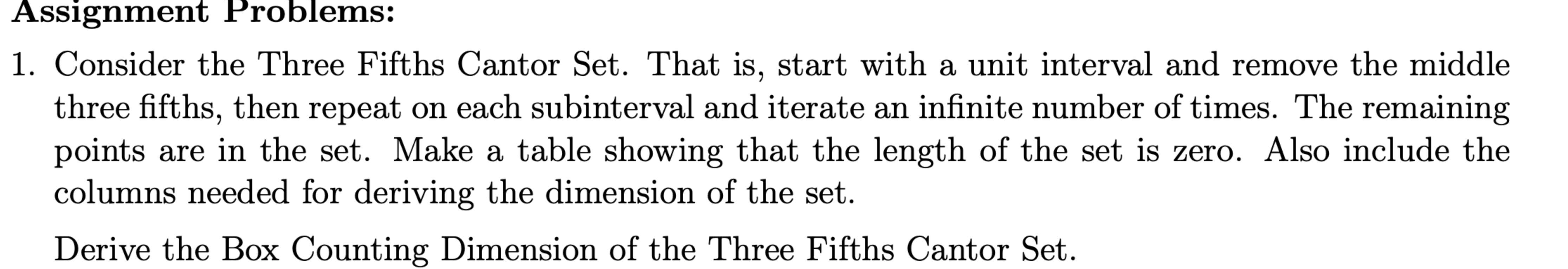 Solved Assignment Problems:Consider the Three Fifths Cantor | Chegg.com
