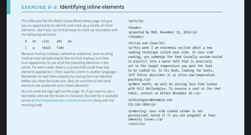Solved EXERCISE 5-2. ﻿Identifying inline elementsThis little | Chegg.com