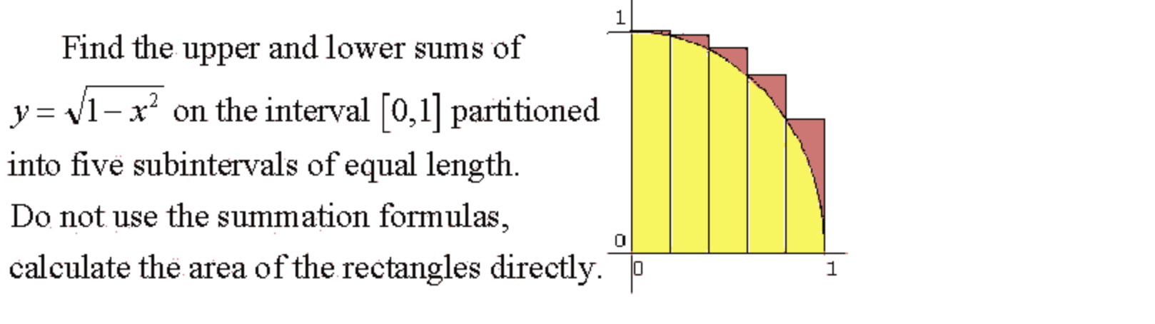 Solved Find the upper and lower sums of y=1−x2 on the | Chegg.com
