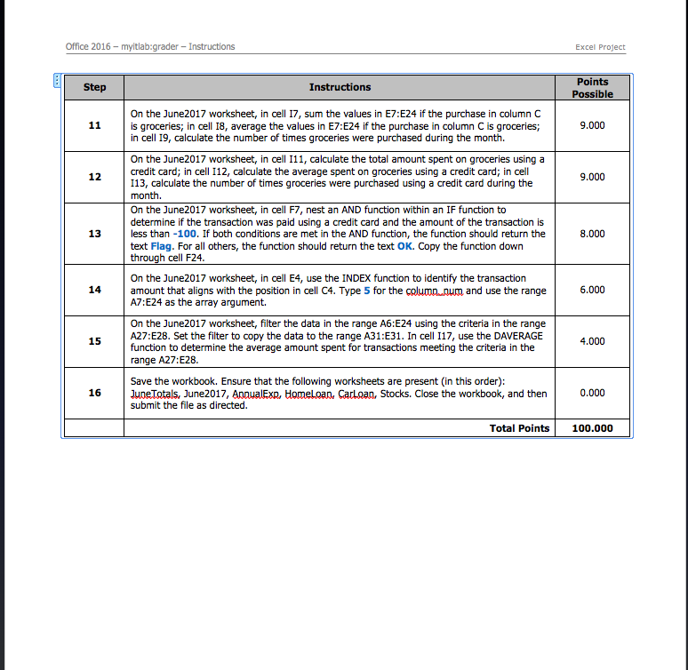 Office 2016- myitlab:grader-Instructions Excel | Chegg.com