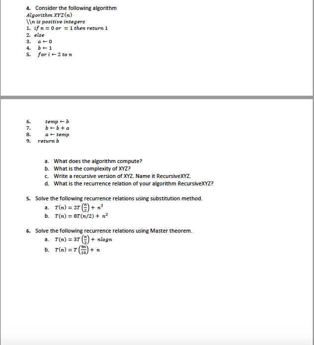 Solved Questions 1. Let T(n) be a running time function | Chegg.com