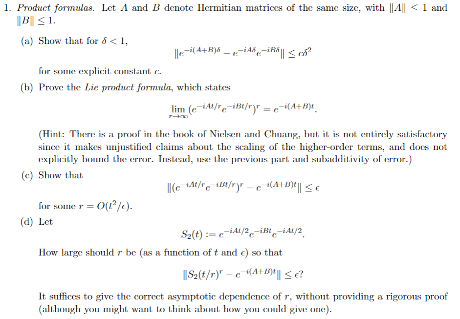 Solved Product formulas. Let A and B denote Hermitian | Chegg.com