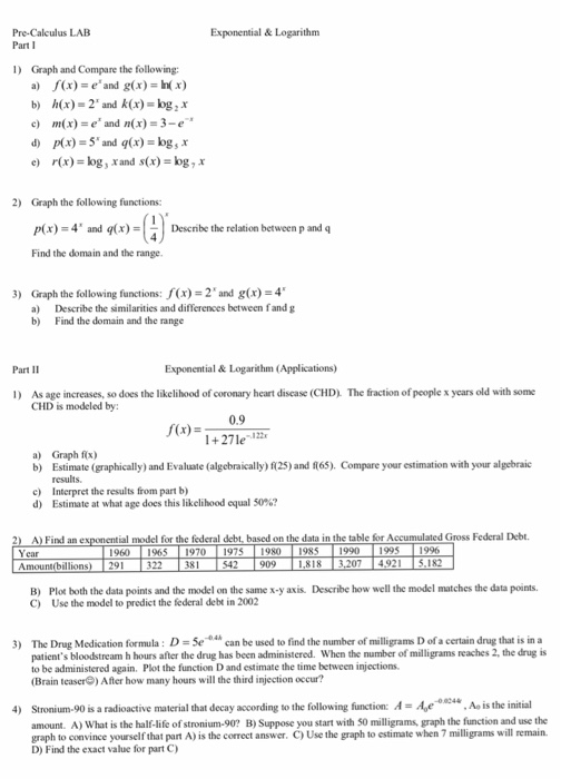 Solved Exponential& Logarithm Pre-Calculus LAB Part I 1) | Chegg.com