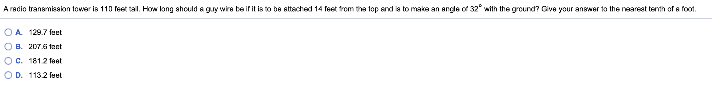 Solved A radio transmission tower is 110 feet tall. How long | Chegg.com