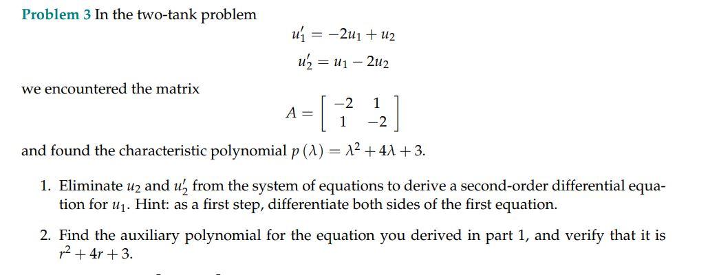 Solved Problem 3 In the two-tank problem | Chegg.com