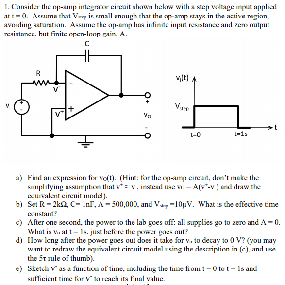 Solved 1. Consider the op-amp integrator circuit shown below | Chegg.com